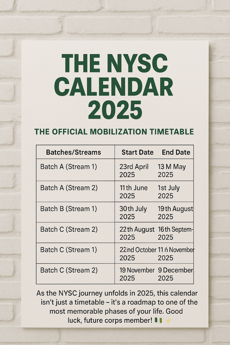 The NYSC Calendar 2025 – The Official Mobilisation Timetable